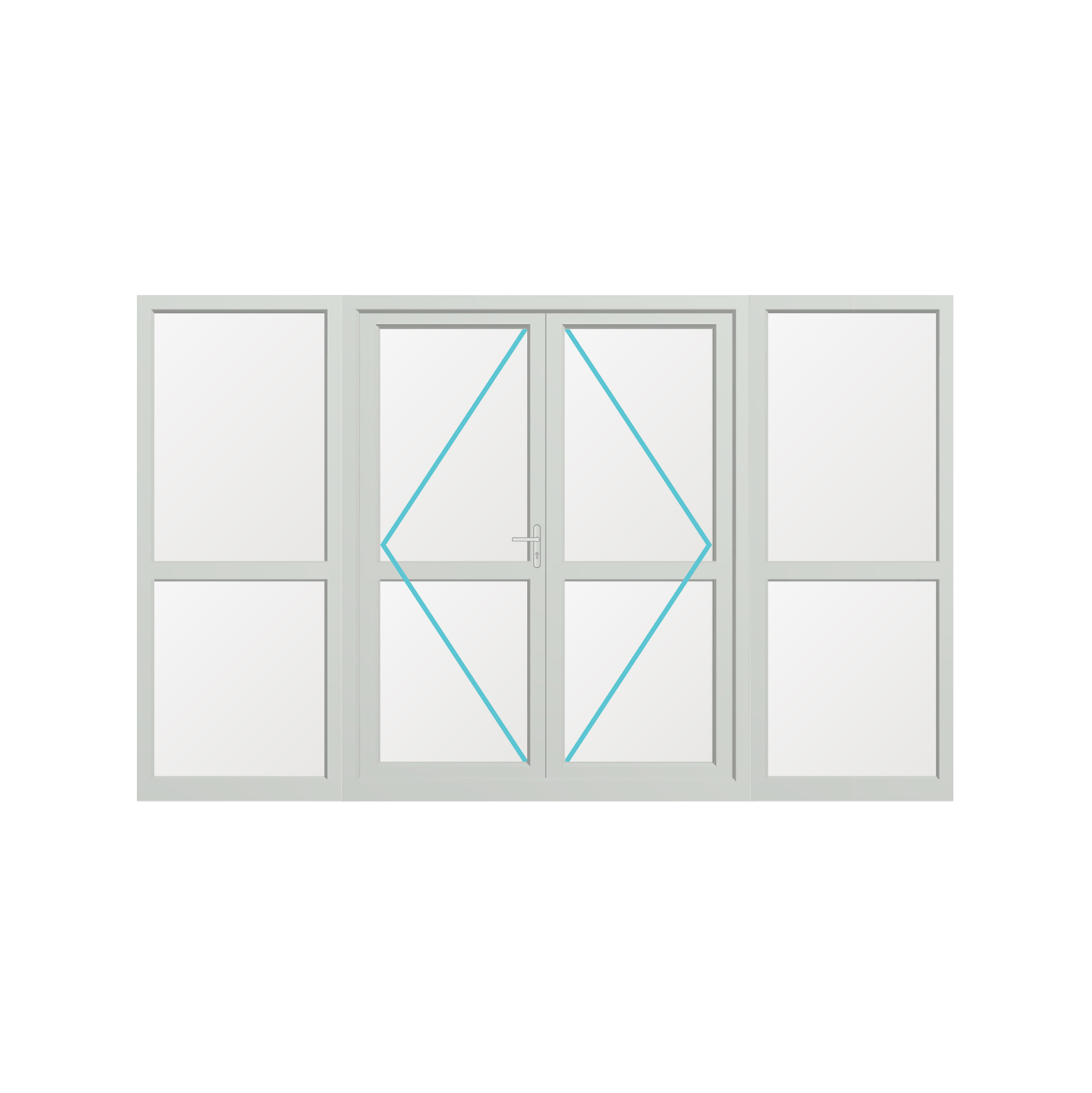 3.2m UPVC Stock French Door with Fixed Panels - Midrail - Glass Openings