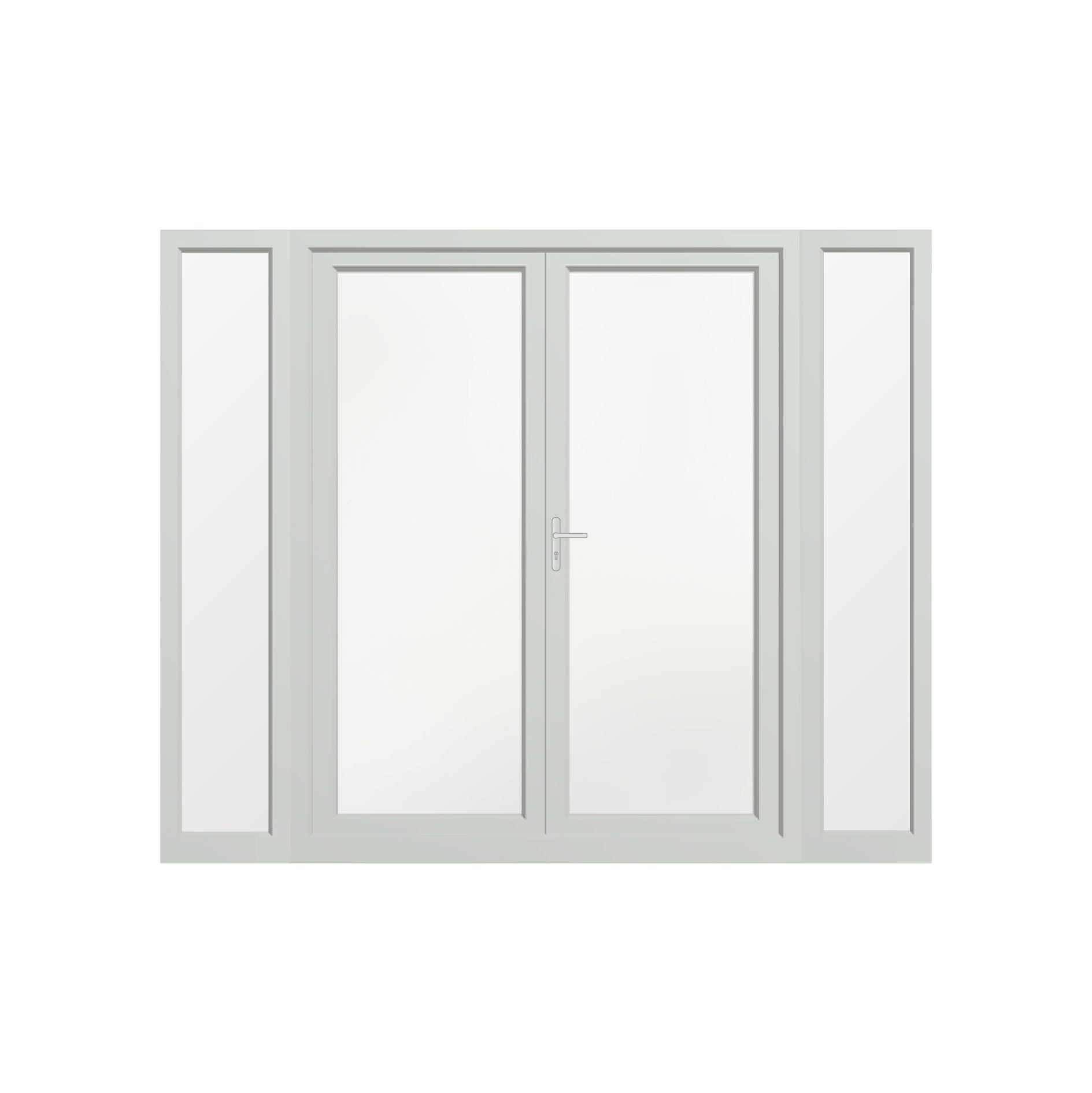2.3m White UPVC Stock French Door with Narrow Side Panels - Glass Openings