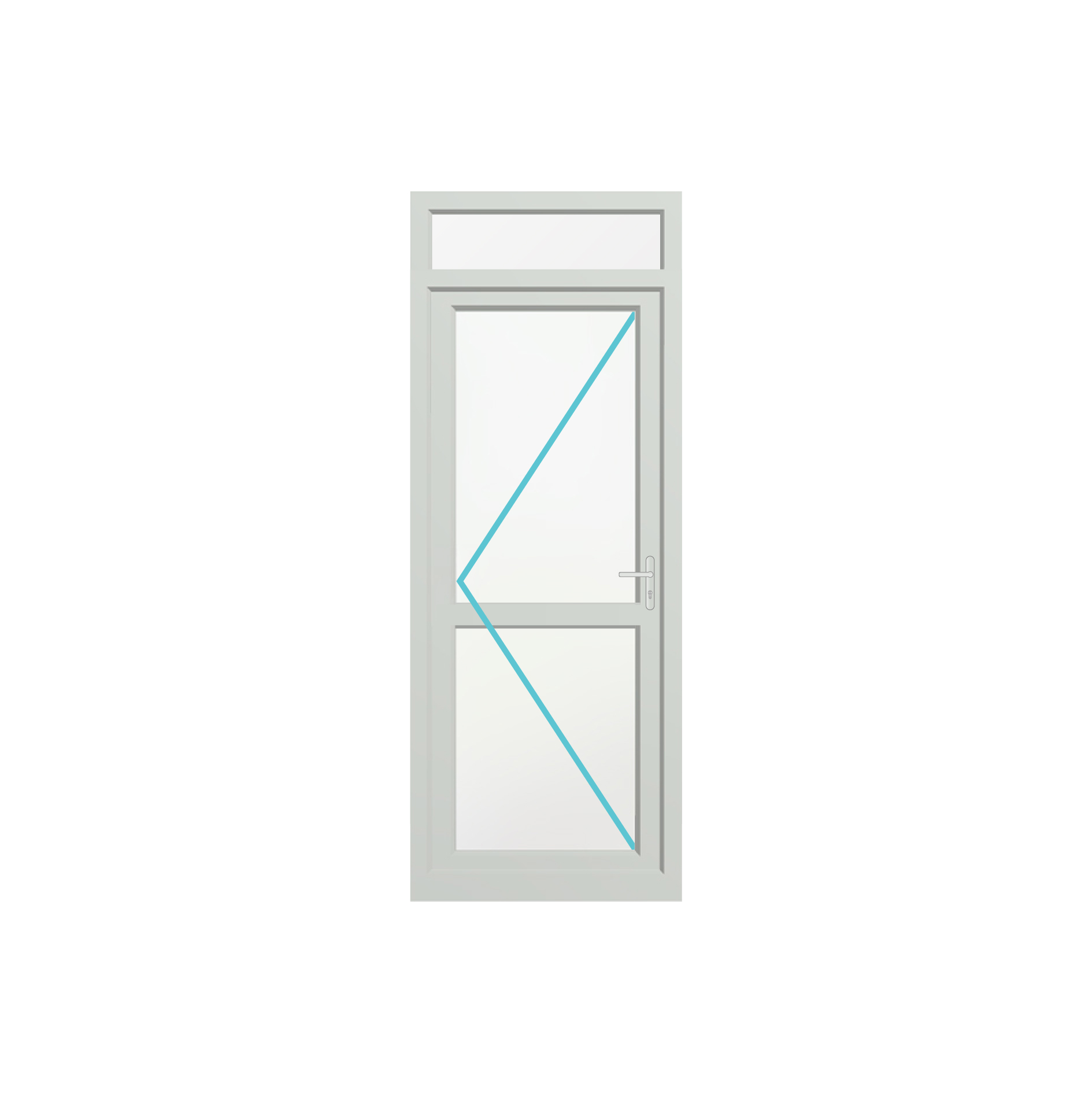 0.9m White UPVC Stock Single Door with Top Panel - Midrail - Glass Openings