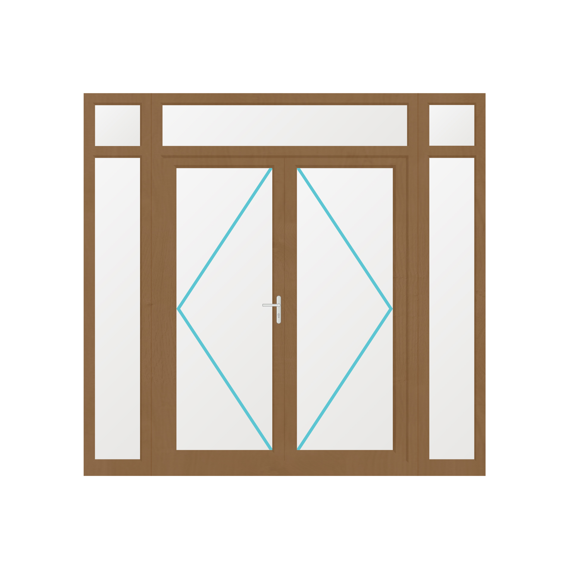 2.1m Oak UPVC Stock French Door with Top & Side Panels - Glass Openings